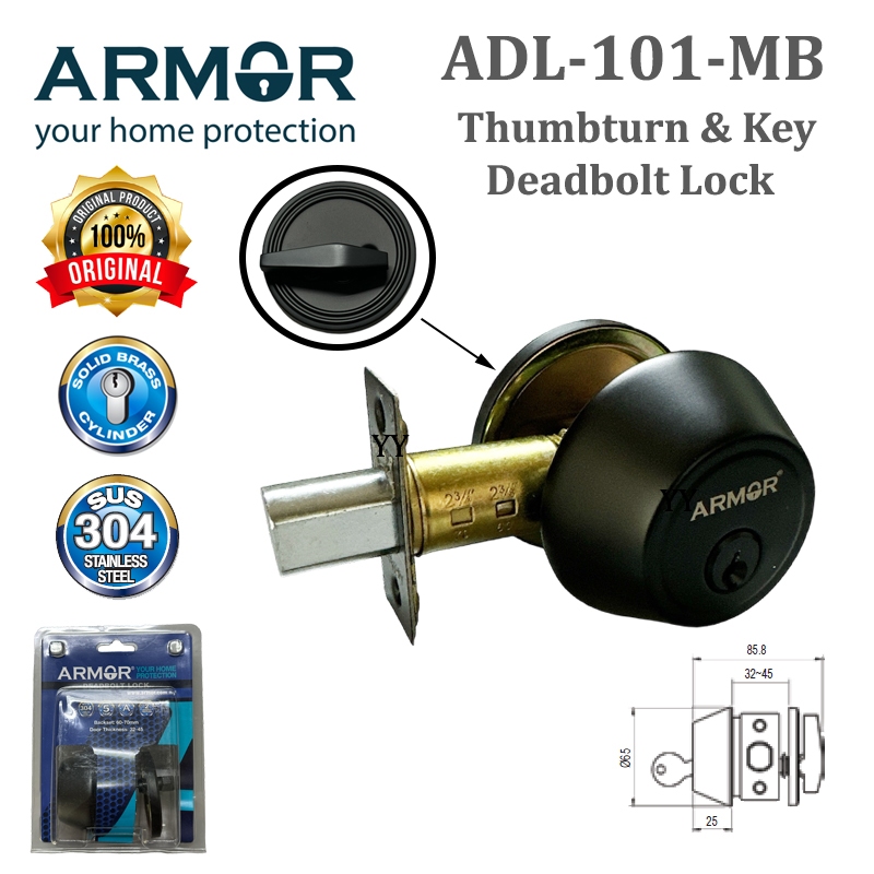 YY DiY ADL-101 MB ARMOR Thumbturn & Key Deadbolt Lock | Shopee Malaysia