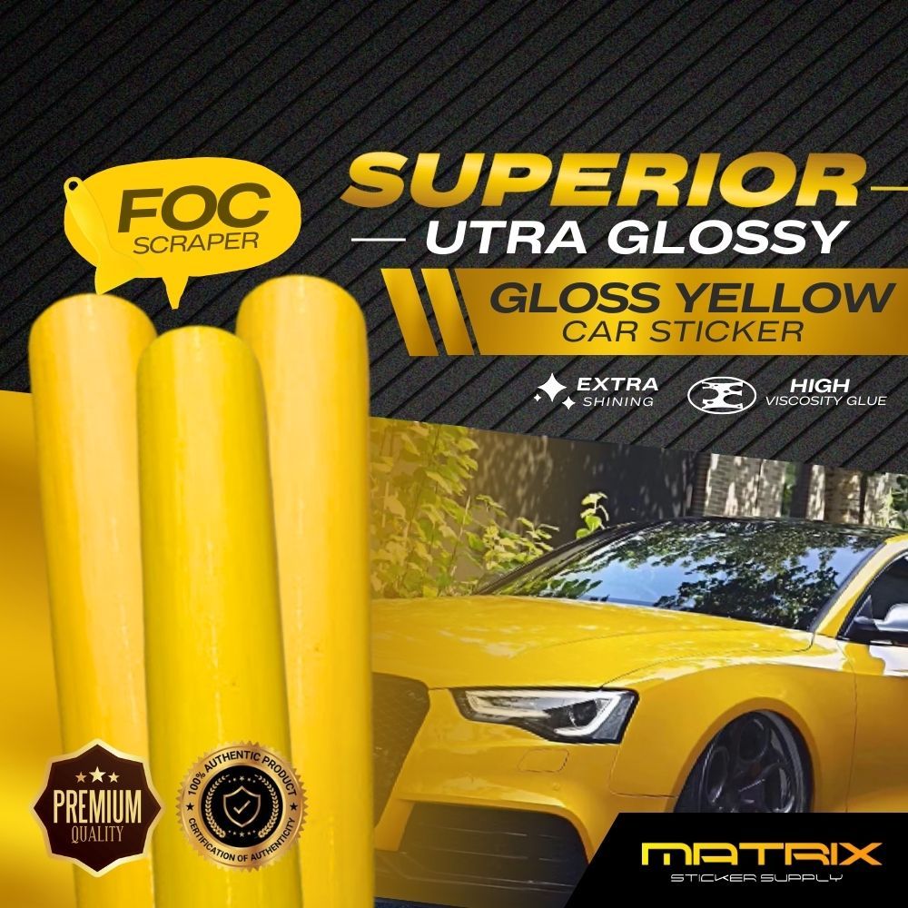 PREMIUM GLOSSY YELLOW KERETA STICKER(152CM-90CM)stiker CAR wrap film ...