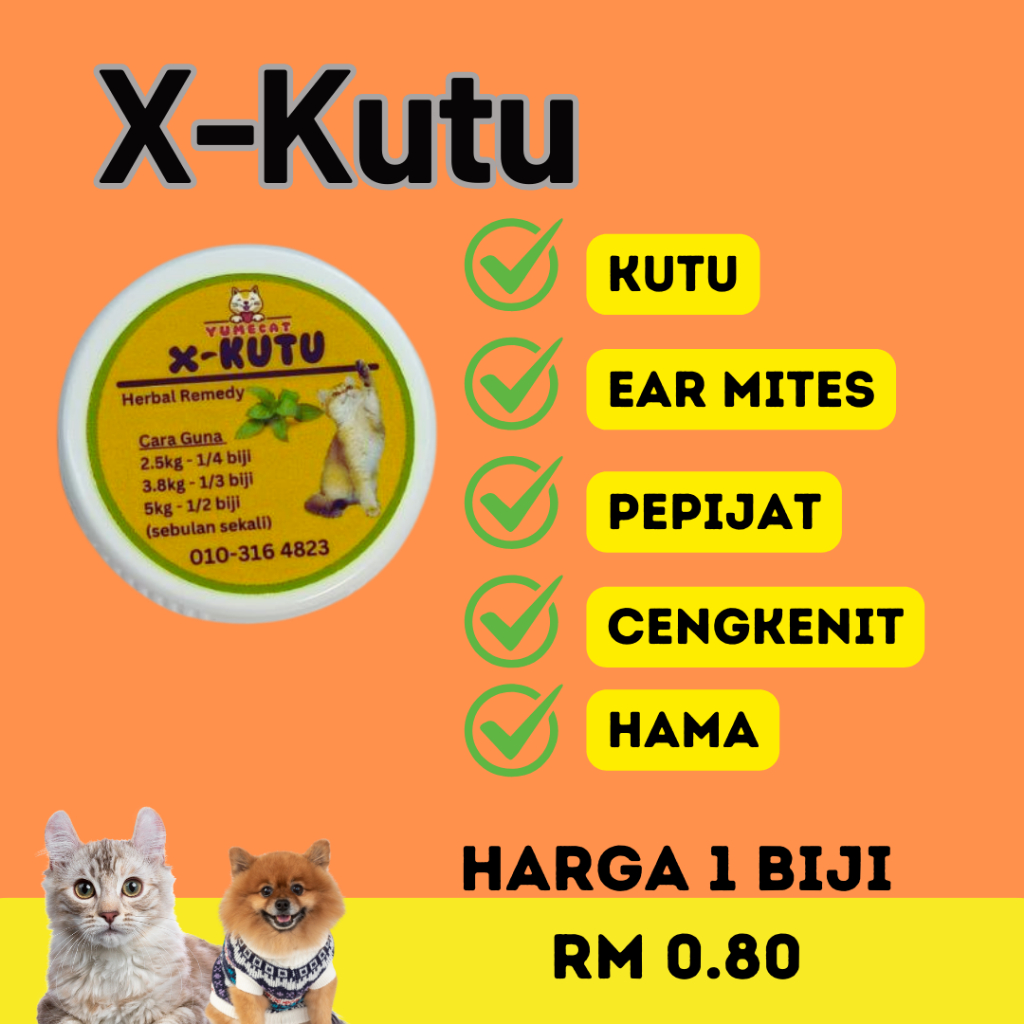 YUMECAT X-KUTU Kurap Pepijat Cengkenit Kutu Kucing Anjing, Cat Dog ...
