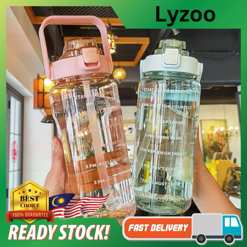Lyzoo 2000ml Large Capacity Transparent Water Bottle/Sport Easy Carry 2L Big Water Bottle With ...