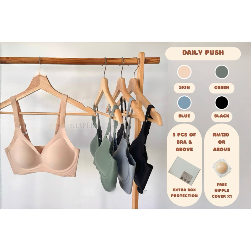 SHAPERS | PREMIUM BRA | Daily Push-Up Bra with Hook Wireless Seamless ...