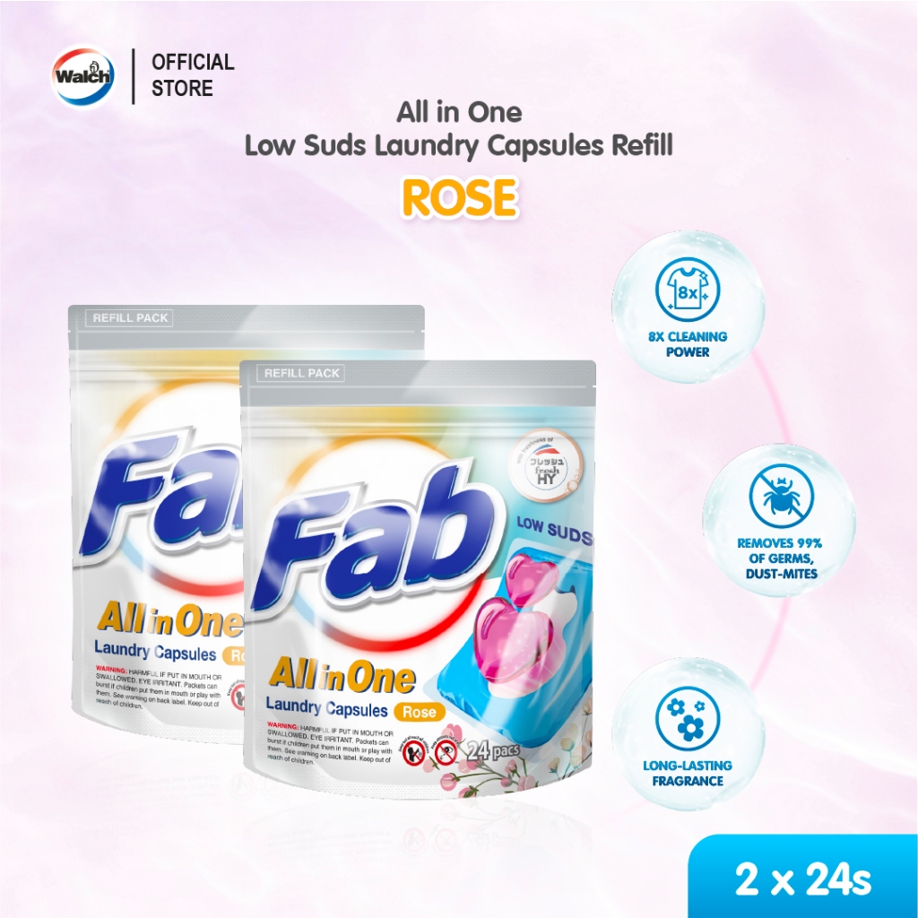 [TWIN PACK] Fab All in One LOW SUDS Laundry Capsules Rose 24pcs Refill ...