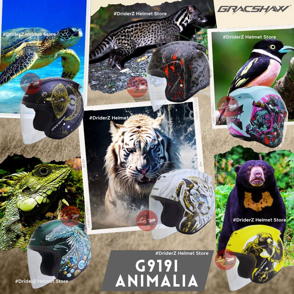Gracshaw G919i Glazzo Animalia Series Helmet (Akhdar, Aurum-00, Saif ...
