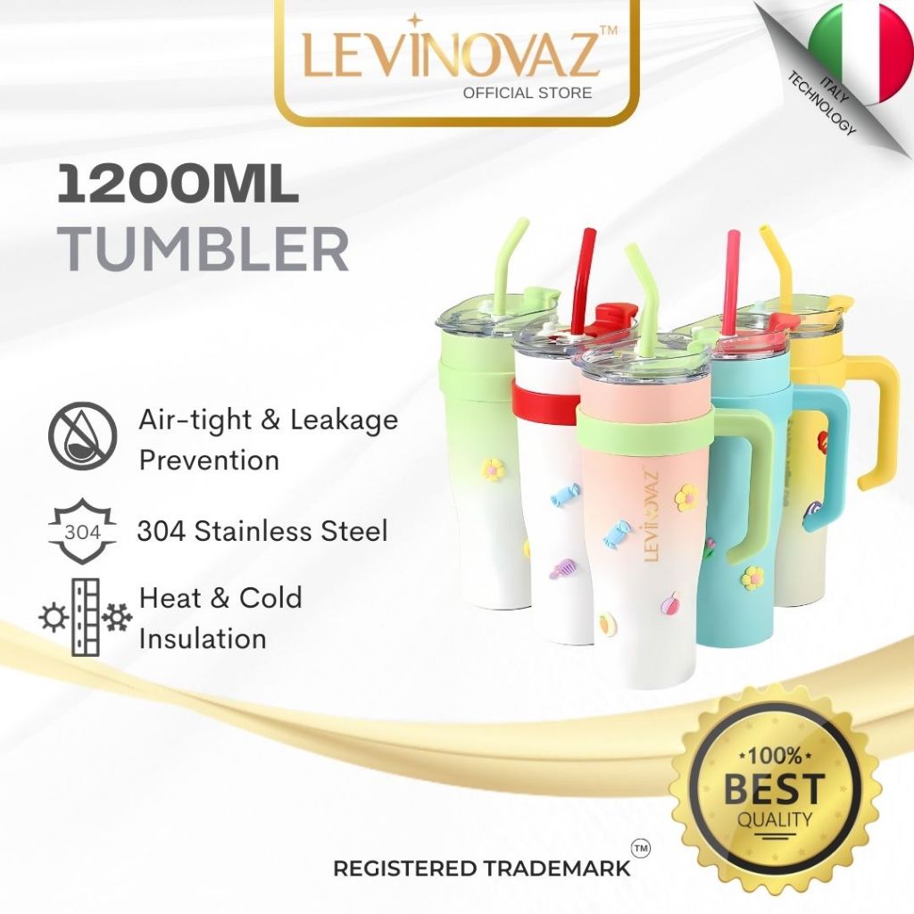 LEVINOVAZ Botol Air Vakum Keluli Tahan Karat 1200ml Dengan Pemegang Tahan Panas & Sejuk Thermos ...
