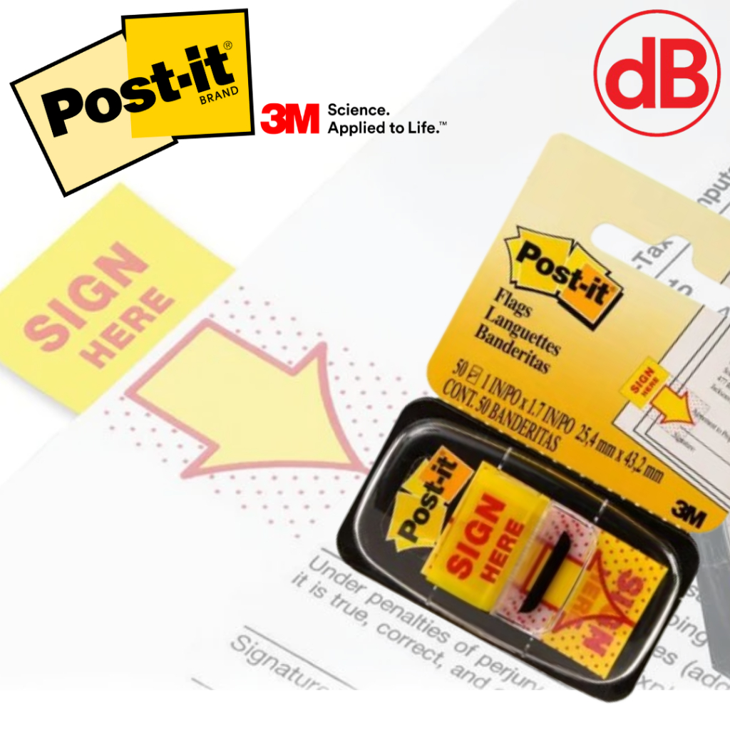 3M Post-it Flag [SIGN HERE] 1.0" x 1.71" (50s/dispenser), PN680-9 ...