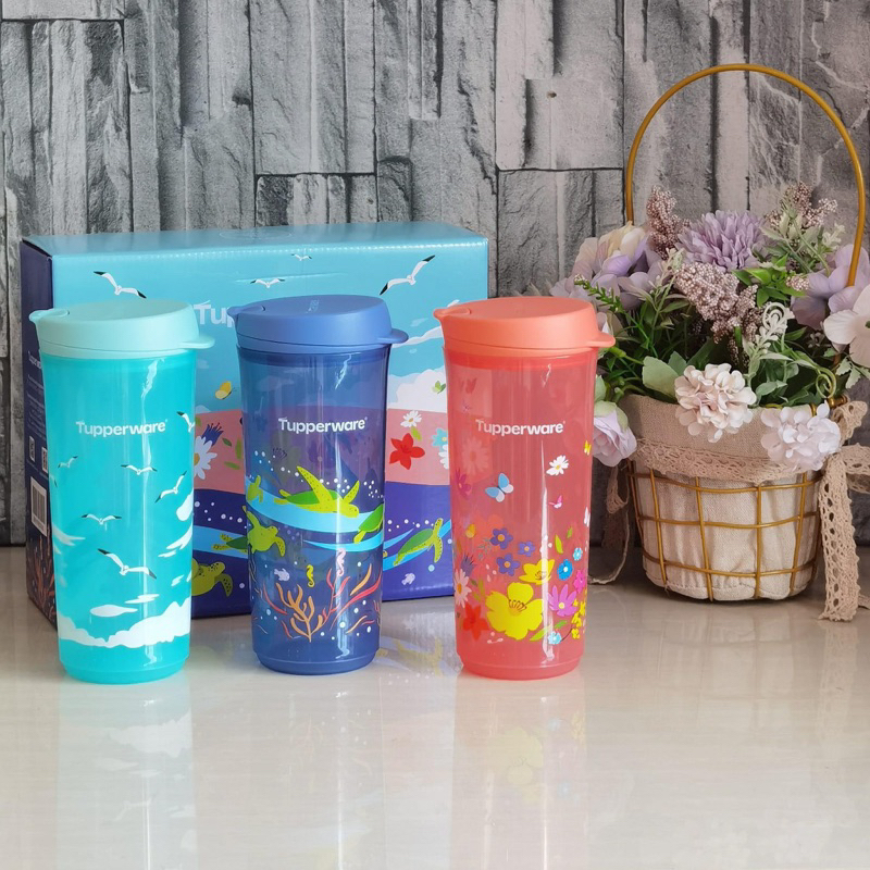 Tupperware Drinking Flask Water Tumbler with strap and spout 600ml ...