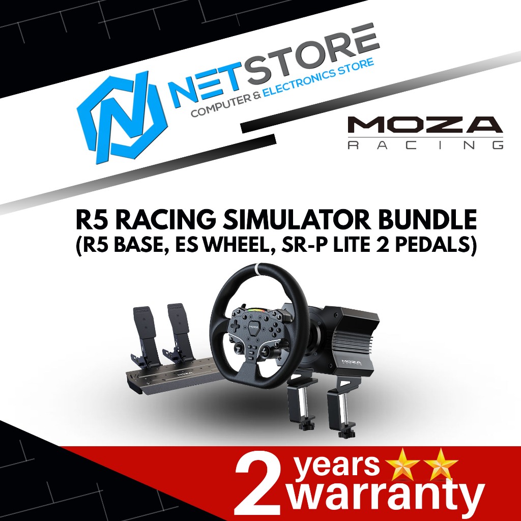 MOZA R5 RACING SIMULATOR BUNDLE (R5 BASE, ES WHEEL, SR-P LITE 2 PEDALS ...