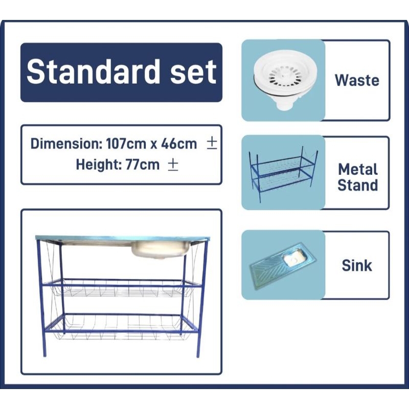 RAK SINKI BIRU (2 RAGA) 18" x 42" Sinki Dapur Stainless Steel Sink With ...