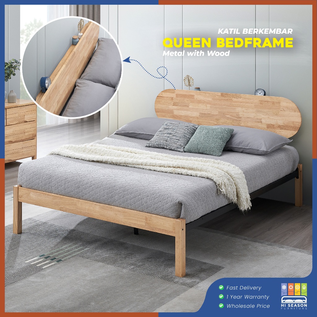HI SEASON Muji Style Queen Size Metal With Wood Panel Bed Frame/Bingkai ...