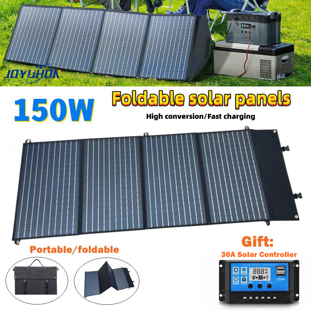 JOYUHON 150W portable foldable high-power solar panel 18V output for 12V battery/power station ...