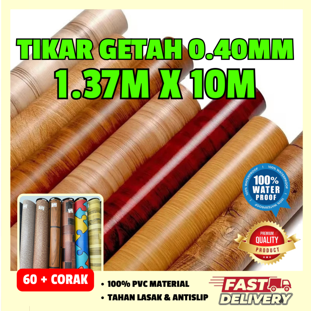 4.5 Kaki Tikar Getah 1.37M x 10M Lantai Tebal 0.40mm PVC Flooring Roll ...