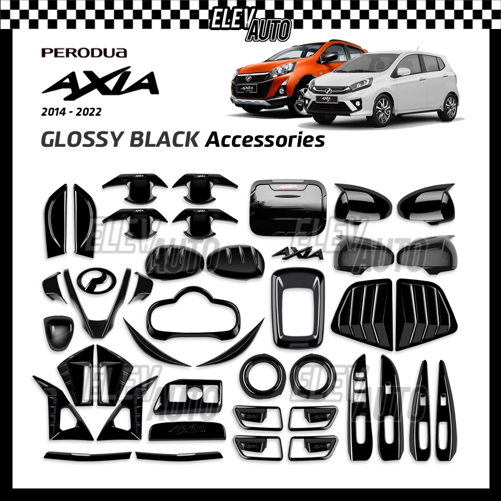 Perodua Axia 2014-2022 GLOSSY BLACK Accessories Steering Frame Gear ...