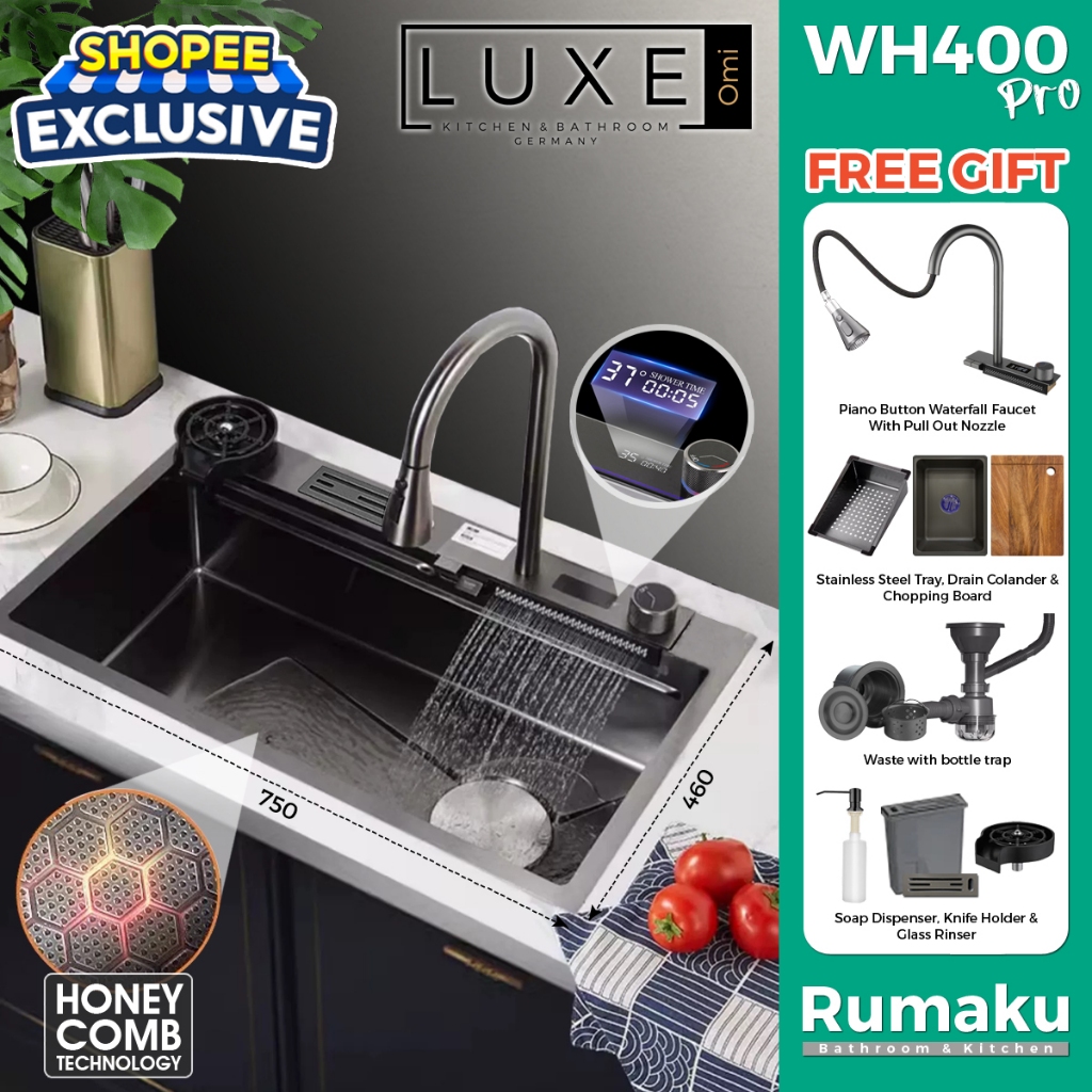 [SHOPEE EXCLUSIVE] LUXE 304 Stainless Steel Flying Rain Waterfall Nano Honeycomb Multi Function ...