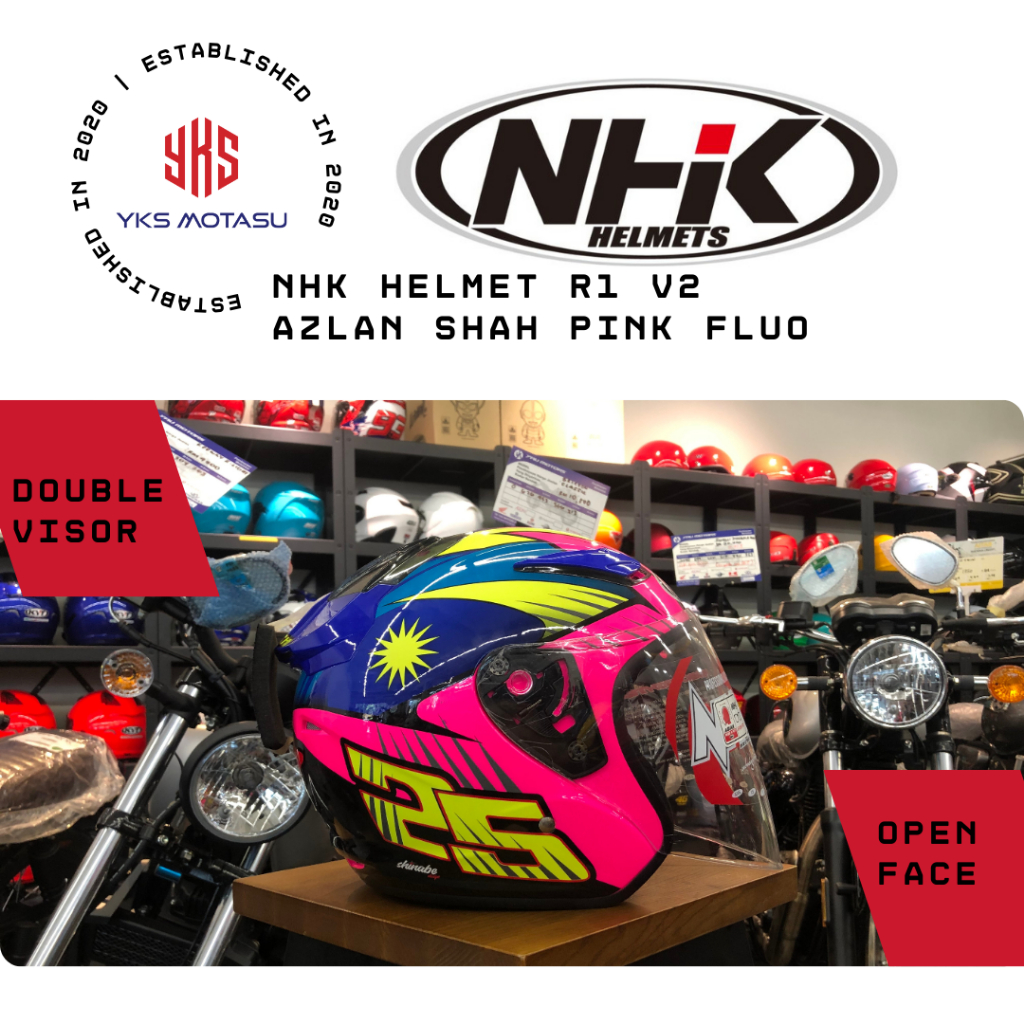 NHK HELMET R1 V2 AZLAN SHAH PINK FLUO | Shopee Malaysia