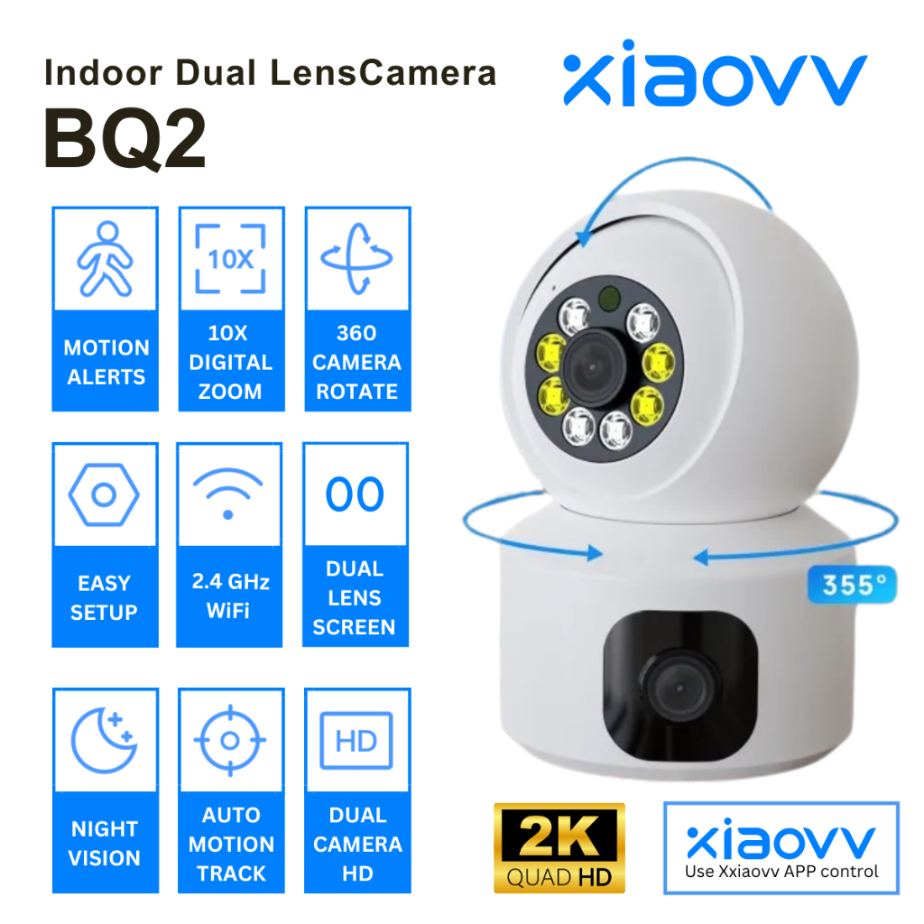 Xiaovv BQ2 (WiFi) Dual Camera 2.5K CCTV IP Camera connect via apps ...