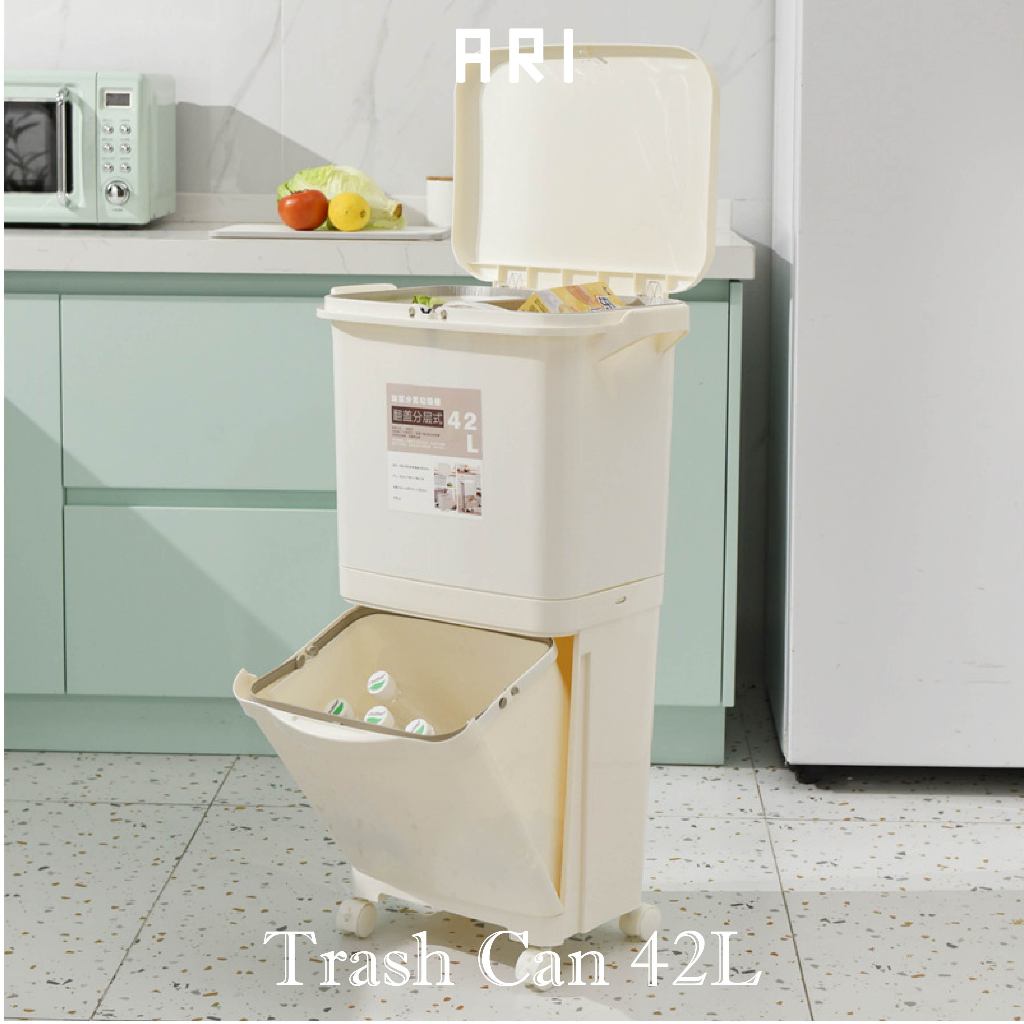 ARI Japanese Style Large 42L Mobile Household Trash Can with Wheels ...