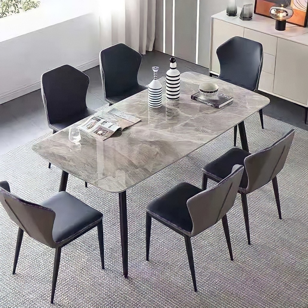 WFURNITURE Sintered Stone Table Dining Set Table+Butterfly/Scallop ...