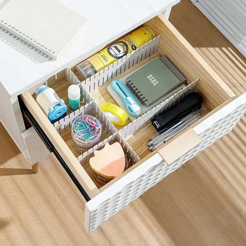 4(pcs) 47cm*7cm DIY White Plastic Grid Drawer Divider Adjustable Sock ...