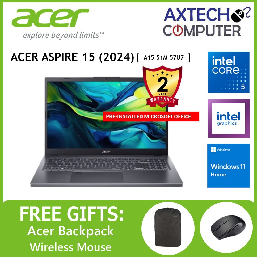 Acer Aspire 15 A15-51M-52FK 15.6" FHD Laptop Steel Grey(Core 5 120U,8GB ...