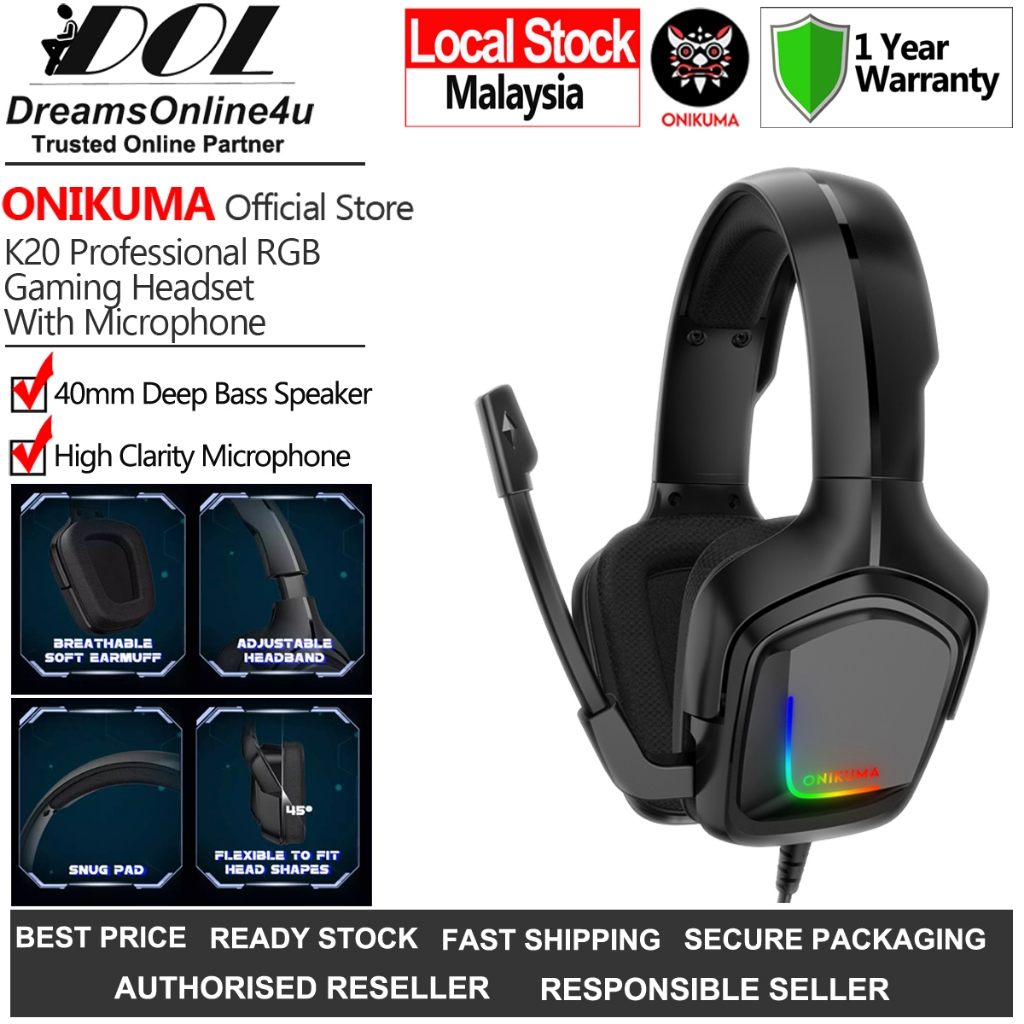 ONIKUMA K20 RGB Full Oval Ear Cover Cushion Ultimate Gaming Headphones ...