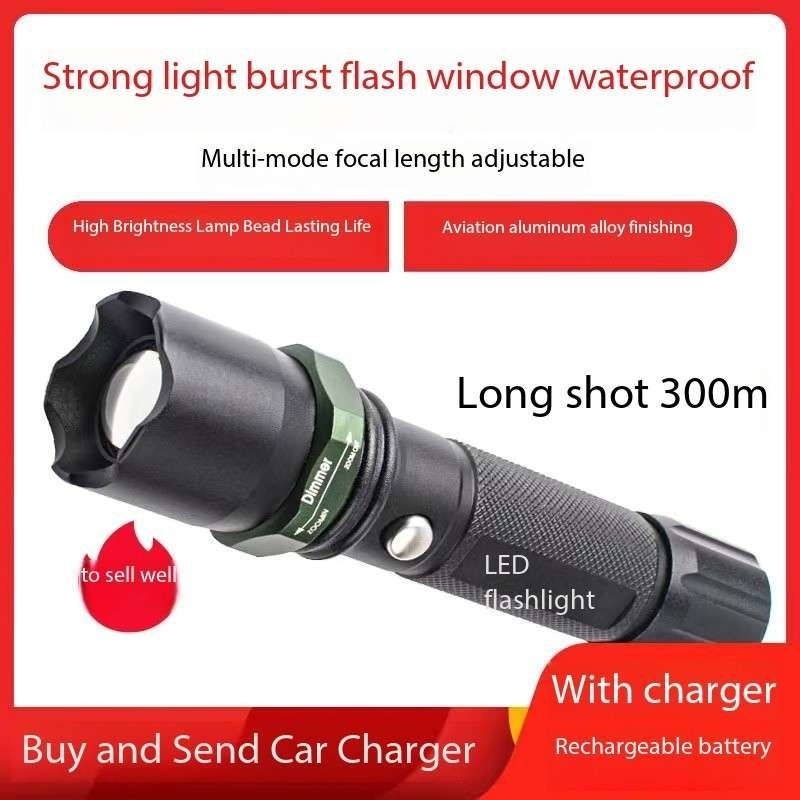 Self-defense tactics Flashlight Charging Focusing Outdoor Supplies Long ...