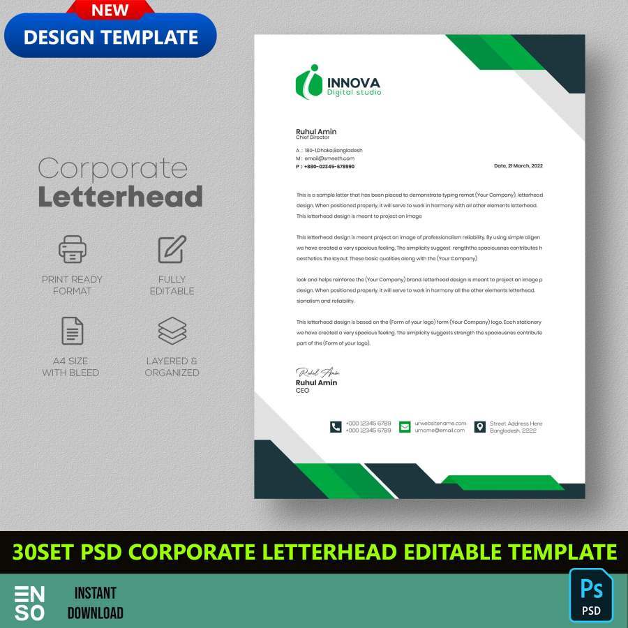 30-Set PSD Corporate Letterhead Design Template | PHOTOSHOP Editable ...