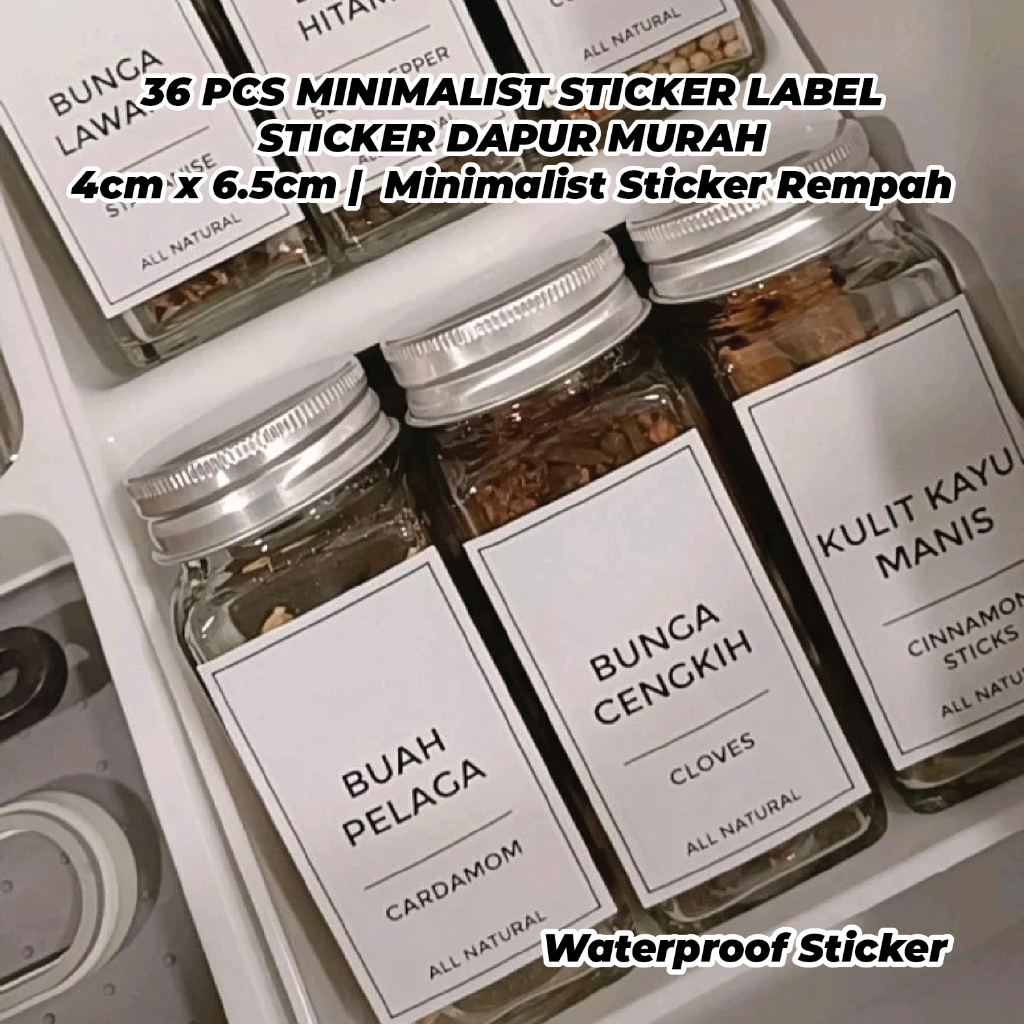 36 PCS MINIMALIST STICKER LABEL | STICKER DAPUR MURAH | 4cm x 6.5cm ...