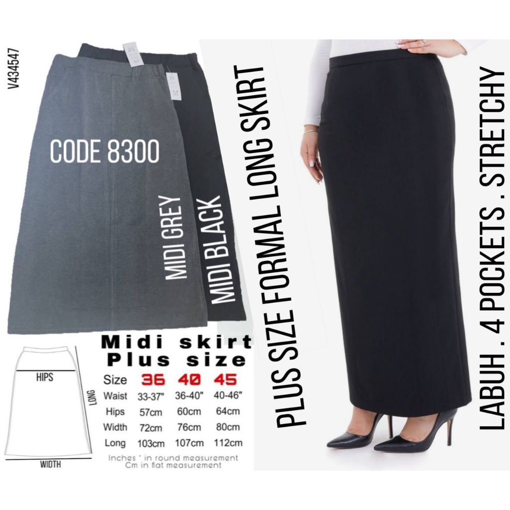 (2XL-4XL)Skirt Long Women Plus Size Formal Office Wear Slack Material ...