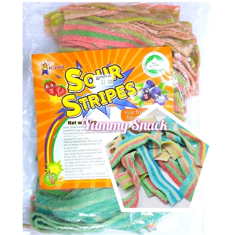 [100g/1KG] Alibaba Sour Stripes Sour Ties Sour Belt Mixed Fruit Flavour ...