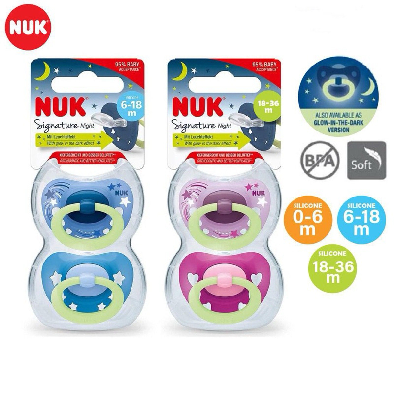 Nuk Signature Night Silicone Orthodontic Soother 0-6m/6-18m/18-36m (2 Pcs/Pack) | Shopee Malaysia