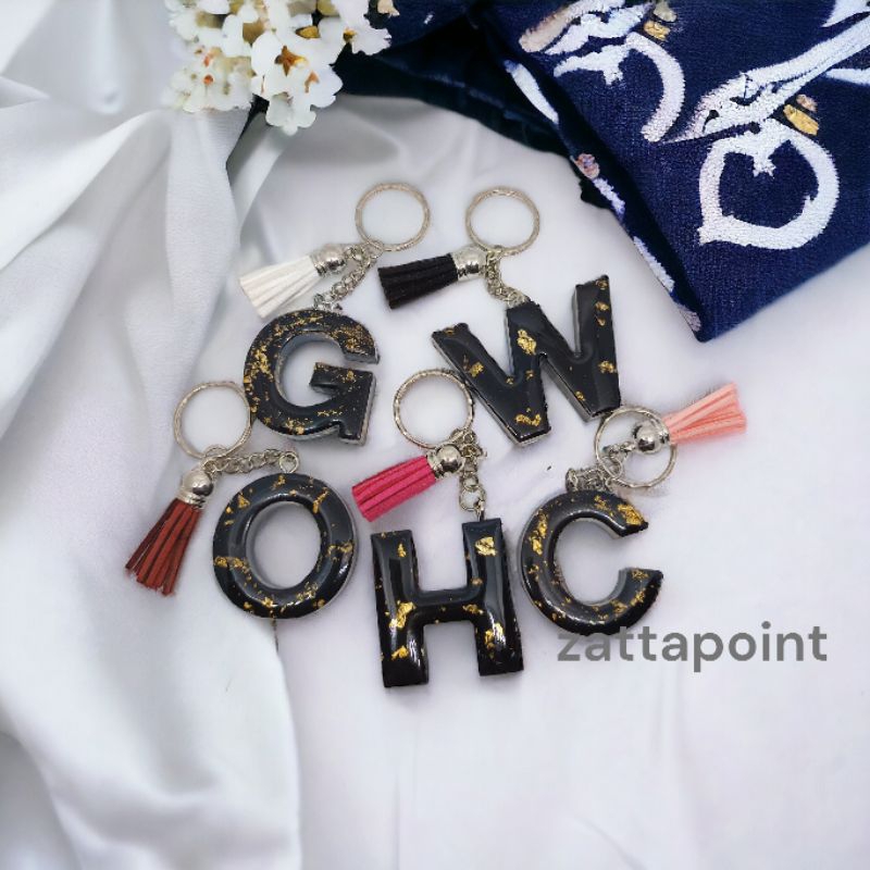 Resin Alphabet Keychain Handmade - Black Gold (READY STOCK) | Shopee ...