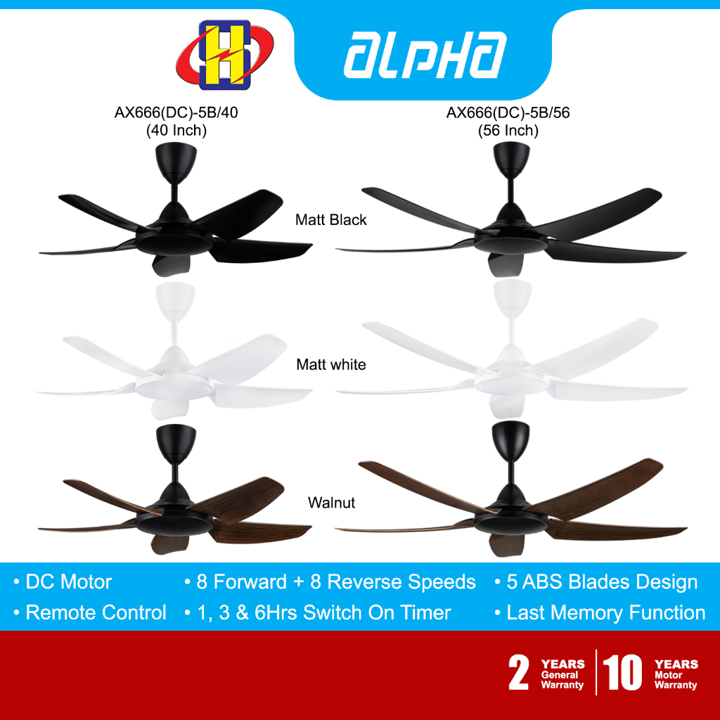 Alpha Ceiling Fan (56"/40")(Black/White/Walnut) DC Motor 8-Speed ...