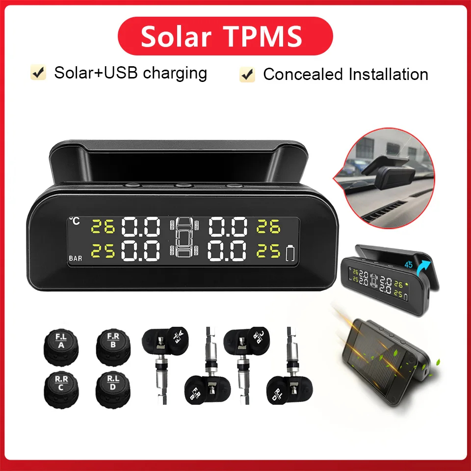 Solar TPMS Car Tire Pressure Alarm Monitor System Display Attached to ...