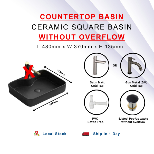 480MM Bathroom Rectangular Ceramic Matt Black Basin Sinki Tandas ...