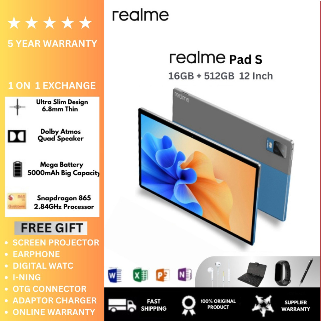 Realme Pad Tablet Pad X GEN 1 Android 12.0 [12GB RAM 512GB ROM] Dual ...