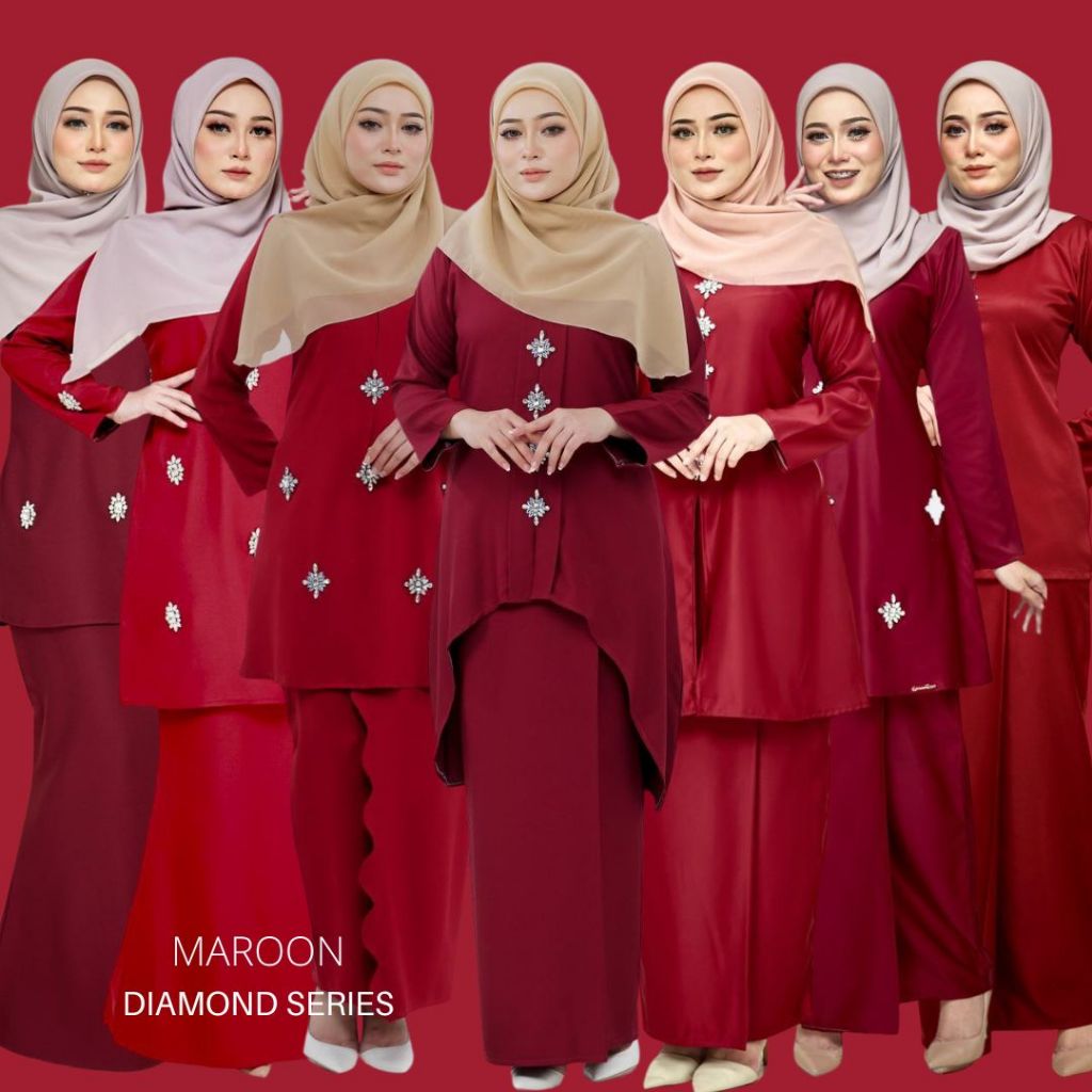 [maroon] plain basic diamond series kurung moden riau scallop/kebaya ...