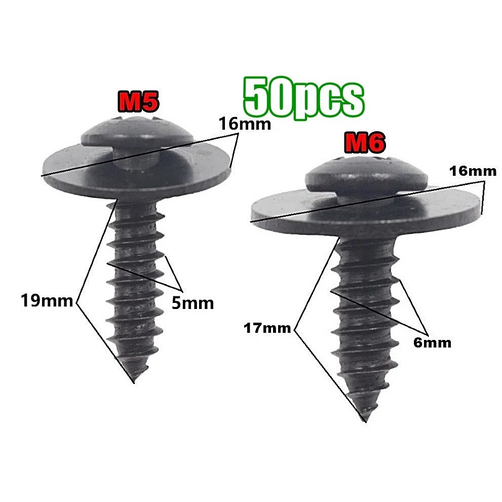 50pcs M5 M6 Screw Car Body Fender Screw Metal Rivet Fastener Cross Self ...