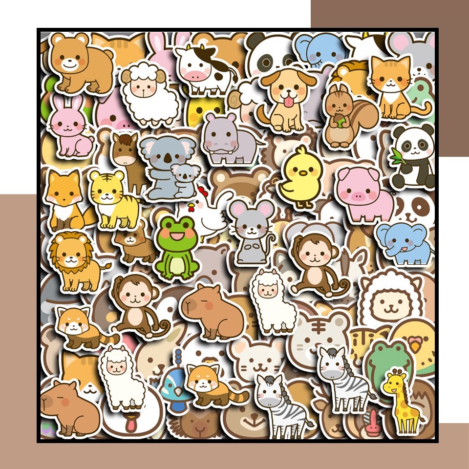 100pcs Cartoon Animal Sticker | Shopee Malaysia