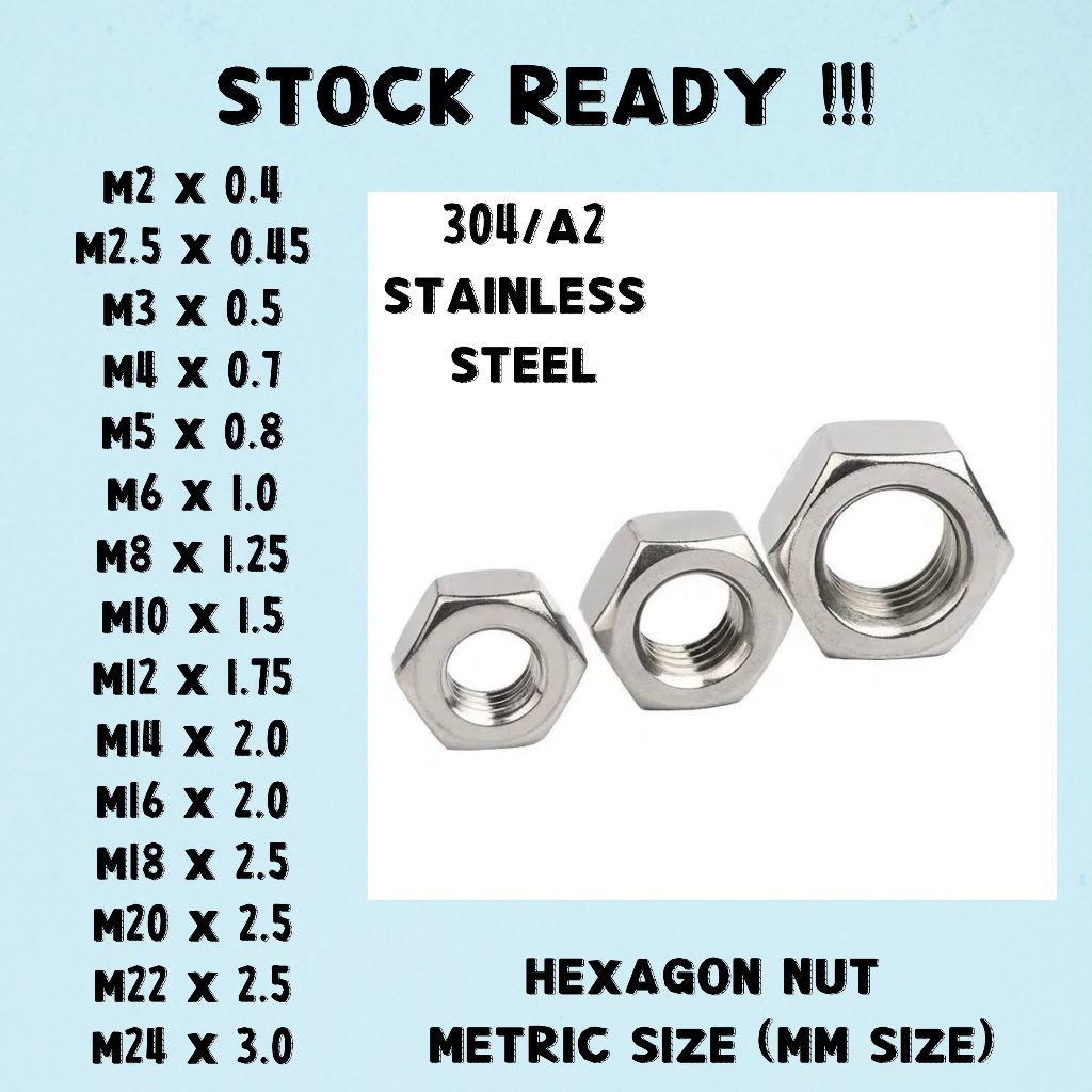 Hex Nut M14 M16 M18 M20 M22 M24 304 Stainless Steel Hexagon Nut DIN934 ...