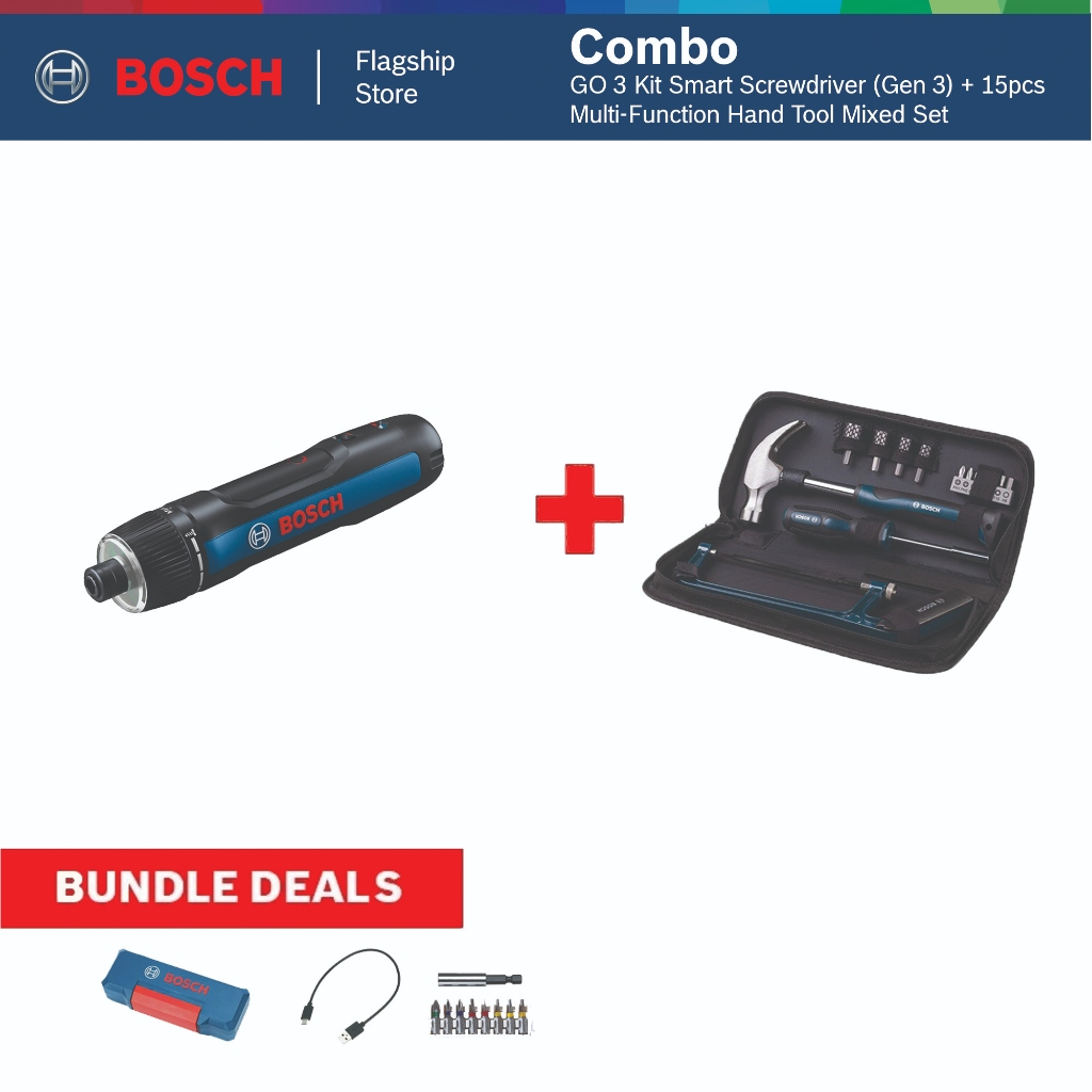 BOSCH [COMBO] GO 3Gen 3 Kit Smart Screwdriver - 06019H2281+ BOSCH 15pcs ...