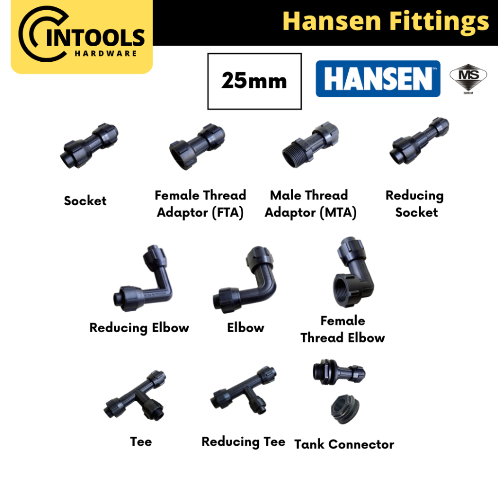25MM HANSEN Pipe Fittings SIRIM Certified Socket Coupling Elbow Tee End ...