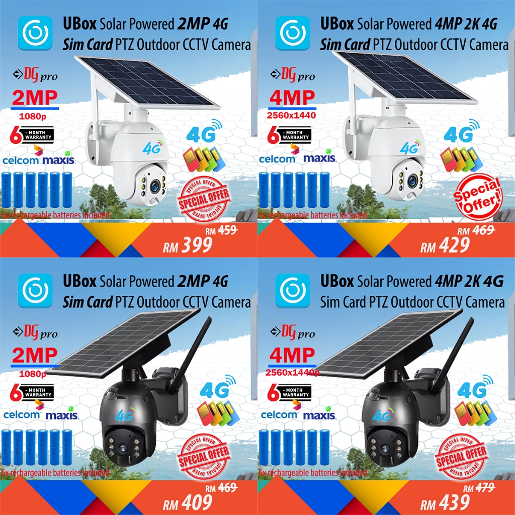 UBox 4G Sim Card 4MP 2560x1440 / 2MP 1960x1080 HD Solar Powered Outdoor ...