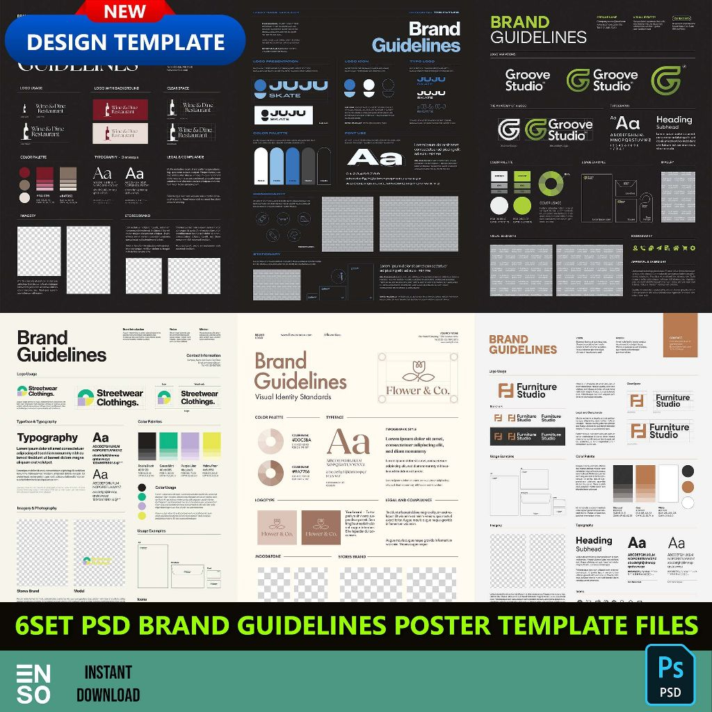 6-Set PSD Brand Guidelines Poster Design Template Files | Editable ...