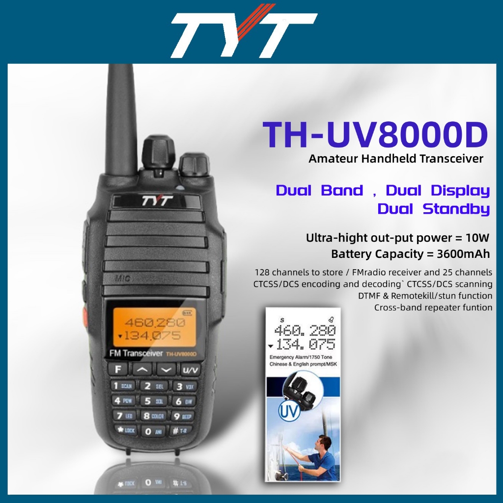 🇲🇾Free shipping TYT TH-UV8000D Walkie Talkie 10Watts Cross Band Repeater VHF UHF Dual band ...