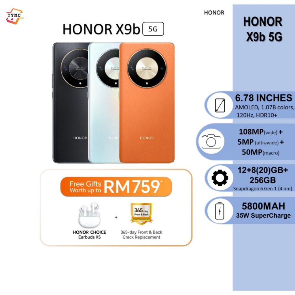 [NEW] HONOR X9b 5G (12+8GB Extended RAM l 256GB ROM) All-angle Ultra Tough | Shopee Malaysia