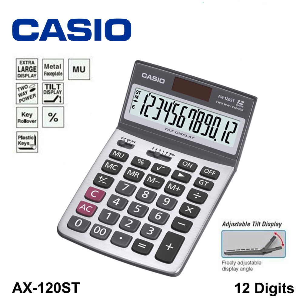 Casio AX-120ST Calculator (12 Digits, Metal Faceplate, 2 Way power ...