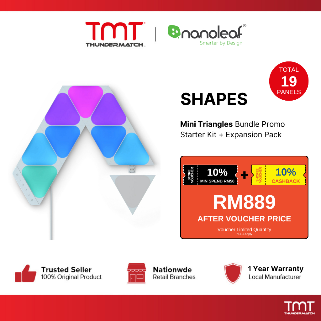 Nanoleaf Smart RGB Light Panels - Square/Hexagons/Triangle | Shopee ...