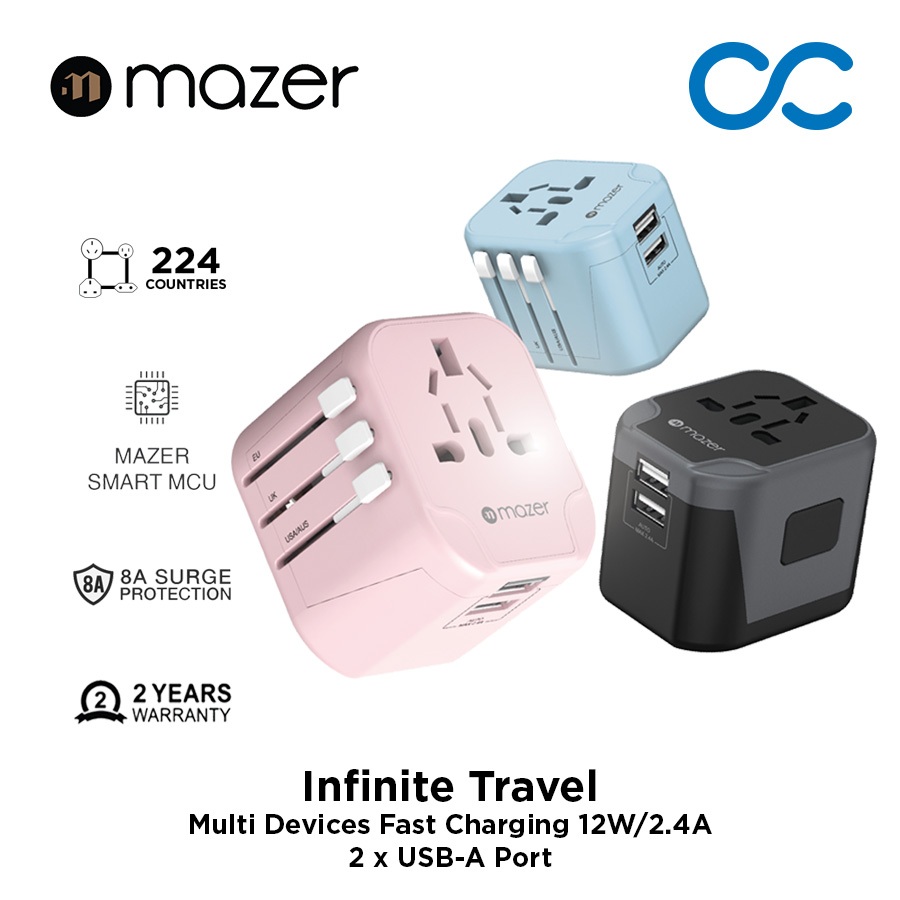 MAZER Infinite Travel Mini 12W/2.4A Multi Devices Fast Charging Travel ...