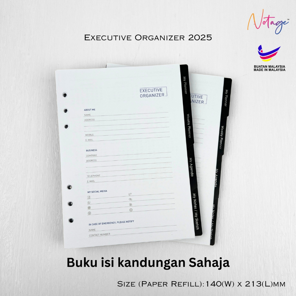 [Refill] A5 Executive Organizer Loose Leaf 6 O Ring Refill Undated ...