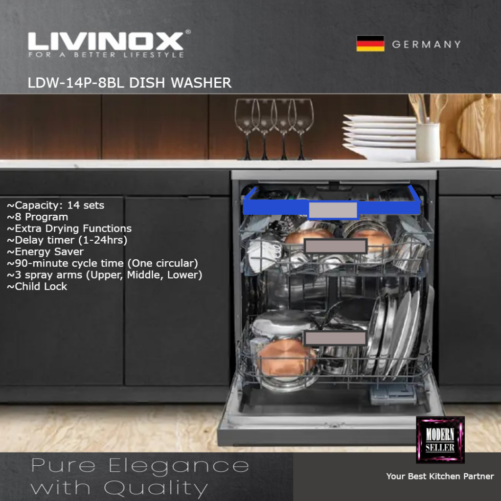 LIVINOX LDW-14P8BL FREE STANDING DISHWASHER/ MESIN BASUH PINGGAN ...
